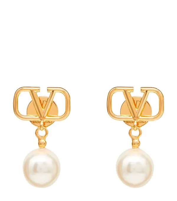 Valentino Garavani Faux Pearl Vlogo Stud Earrings - Gold