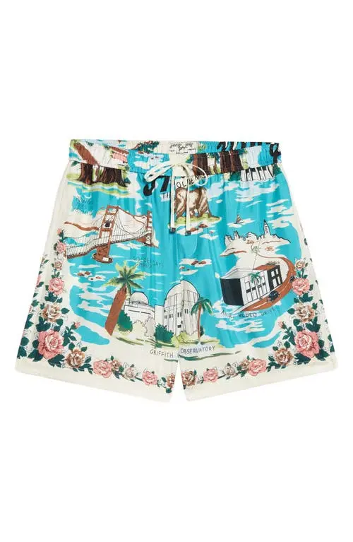Amiri California Print Silk Pajama Shorts - Multi Blue