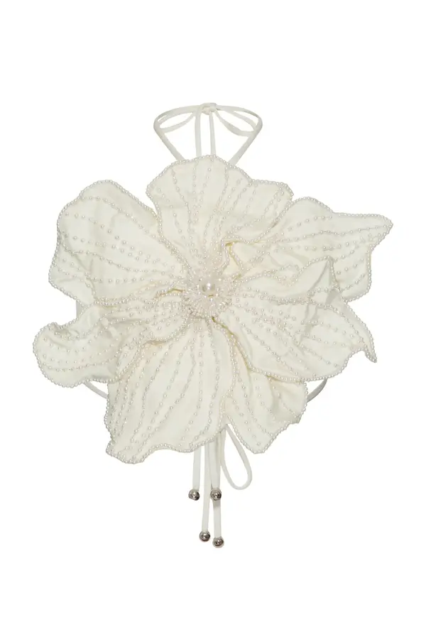 PatBO Hand-beaded Flower Halter Top