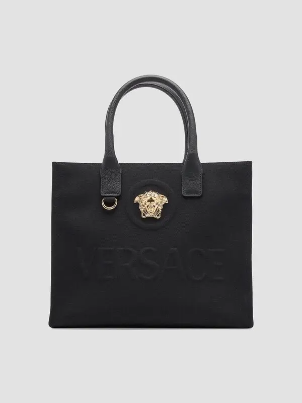 Versace Canvas & Leather Tote Bag - Black