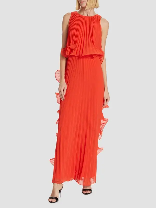 Badgley Mischka Pleated Octopus-trimmed Gown