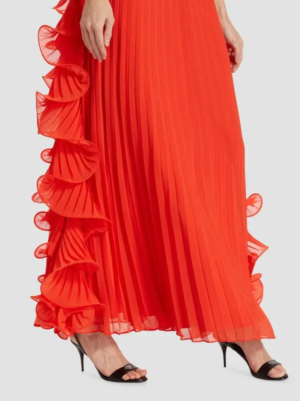 Badgley Mischka Pleated Octopus-trimmed Gown