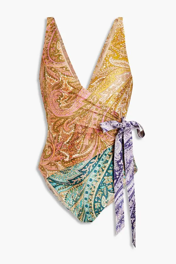Zimmermann Wrap-effect Bow-detailed Printed Swimsuit Blue
