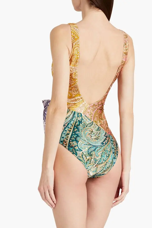 Zimmermann Wrap-effect Bow-detailed Printed Swimsuit Blue