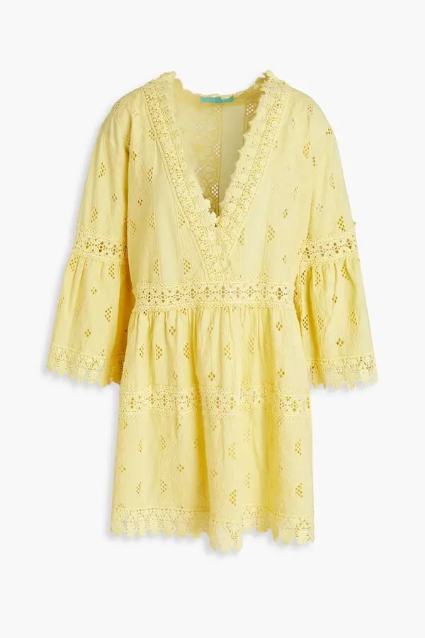Melissa Odabash Victoria Broderie Anglaise Mini Dress - Pastel Yellow