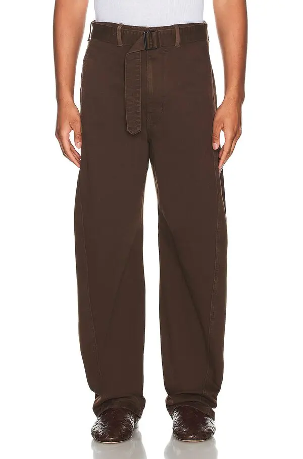 LEMAIRE Twisted Belted Pants In Chocolate - Dark Brown