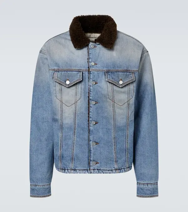 ERL Denim Trucker Jacket With Fur Collar - Blue