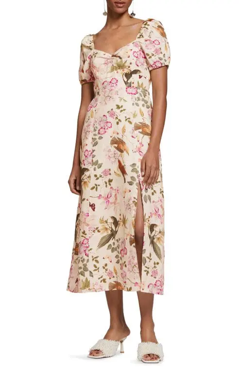 chinese dress ladies Linen Puff Sleeve Midi Dress 120% LINO