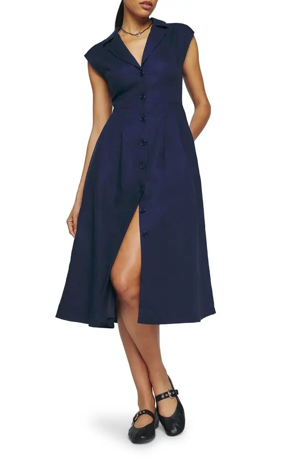 chinese dress ladies Reformation Button Front Mini Dress Finn Natural Linen Size 4