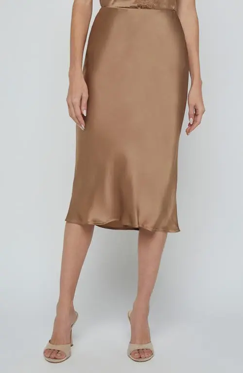 L'Agence Perin Bias Cut Silk Satin Midi Skirt - Dark Cappu