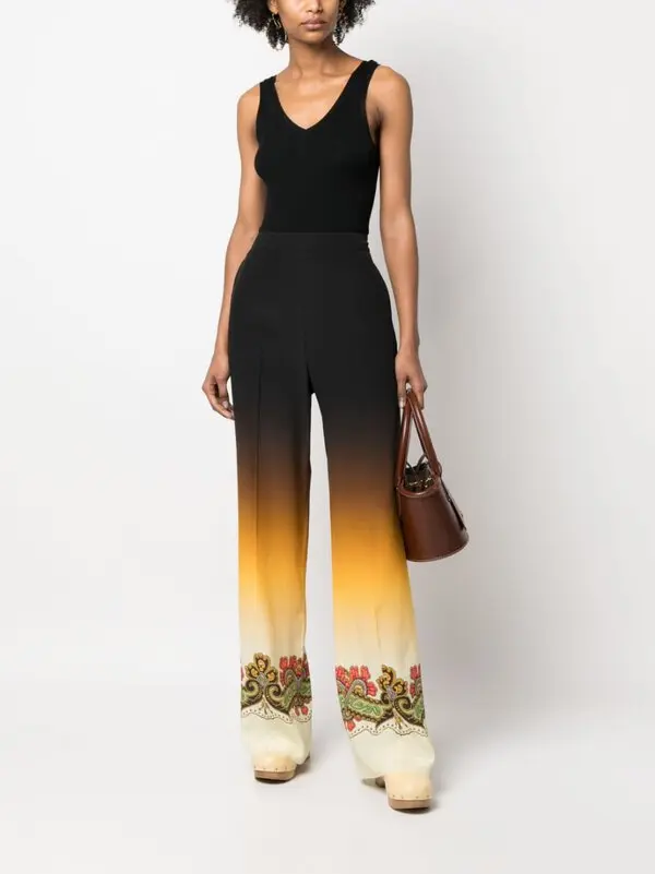 Etro Graphic-print Straight-leg Trousers - Black