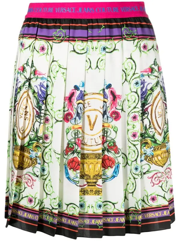 Versace V-emblem Garden Miniskirt - White