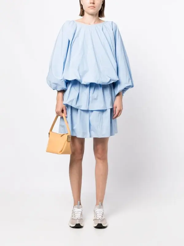 princess polly baby blue dress Navy Gingham Dress - Balloon Sleeve Mini Dress - Smocked Dress main image 1
