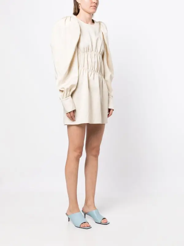 Goen.j Puffed-sleeves Ruched Mini Dress - Neutrals