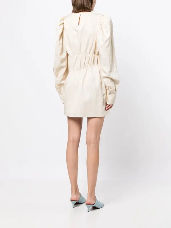 Goen.j Puffed-sleeves Ruched Mini Dress - Neutrals