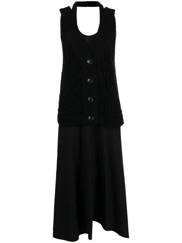 Goen.j Crochet-panel Layered Midi Dress