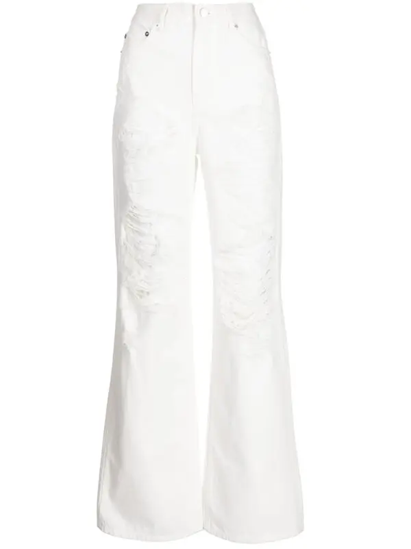 Goen.j Ripped High-rise Straight-leg Jeans - White