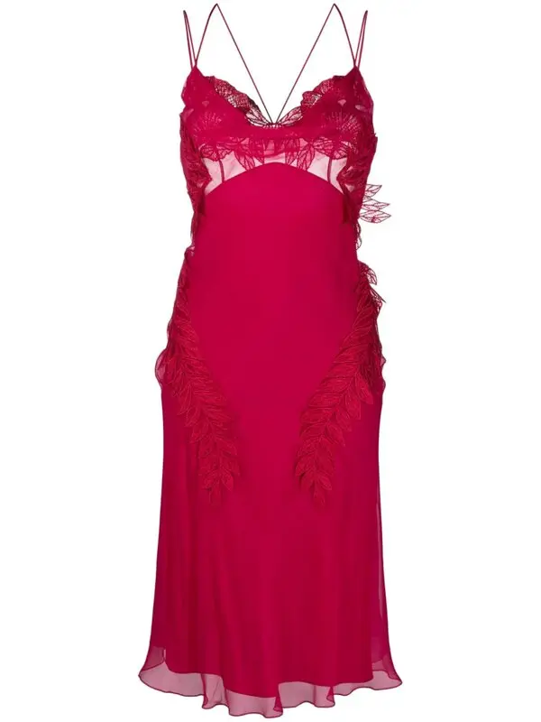 Alberta Ferretti Embroidered Silk Midi Dress - Pink