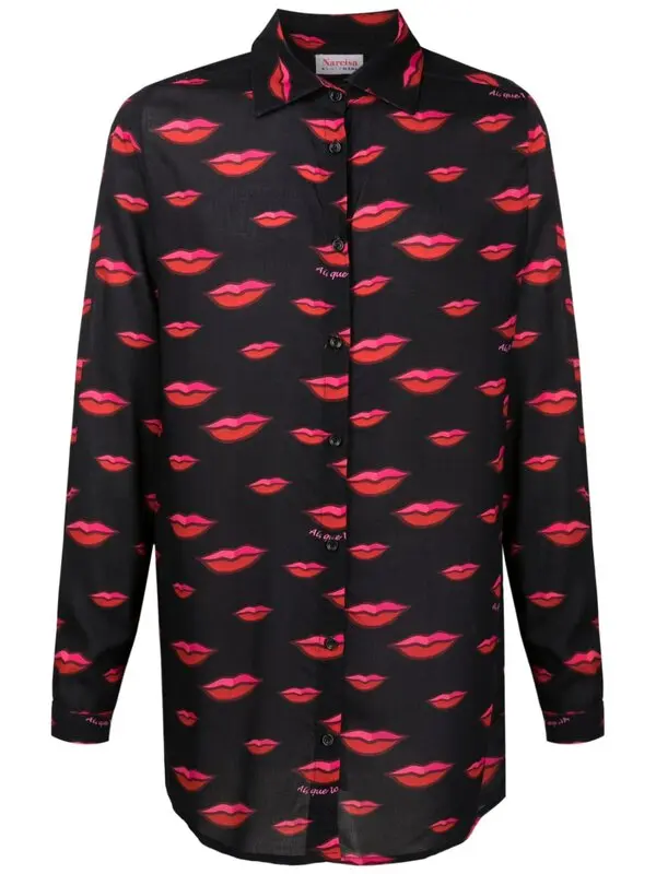 AMIR SLAMA Lips-motif Button-up Shirt - Black