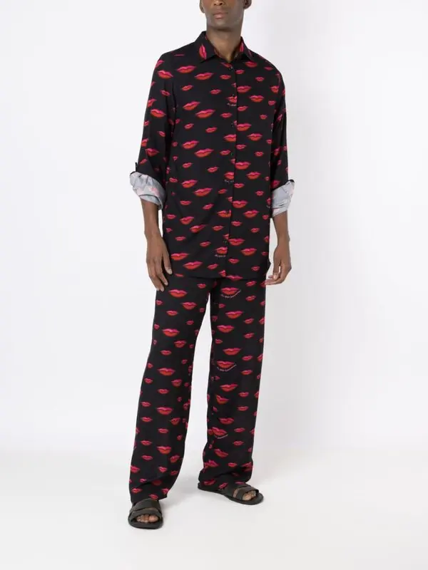 AMIR SLAMA Lips-motif Button-up Shirt - Black