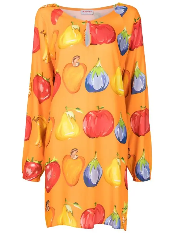 AMIR SLAMA Fruit-print Mini Shift Dress - Orange