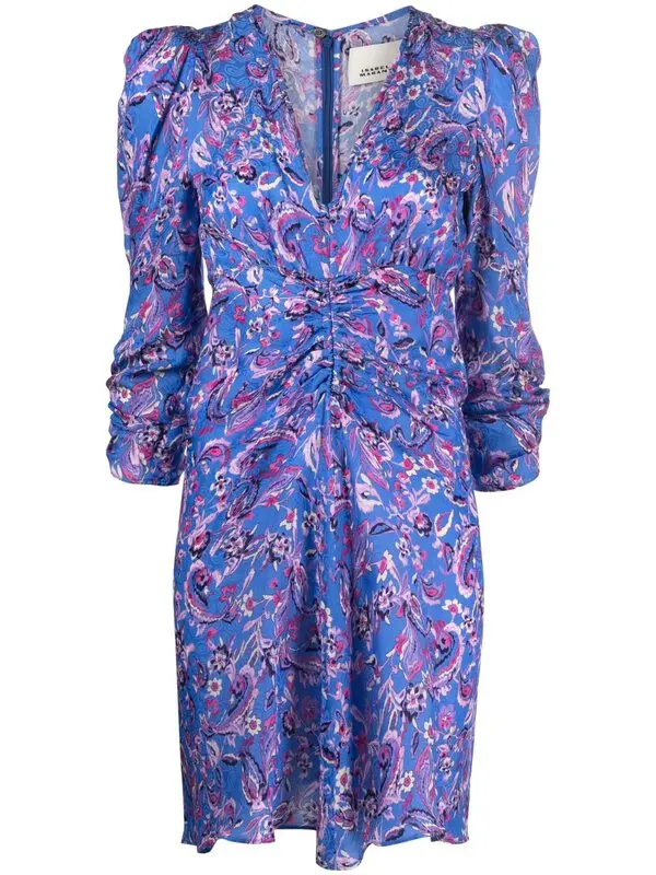 Isabel Marant Floral-print Ruched Mini Dress - Blue