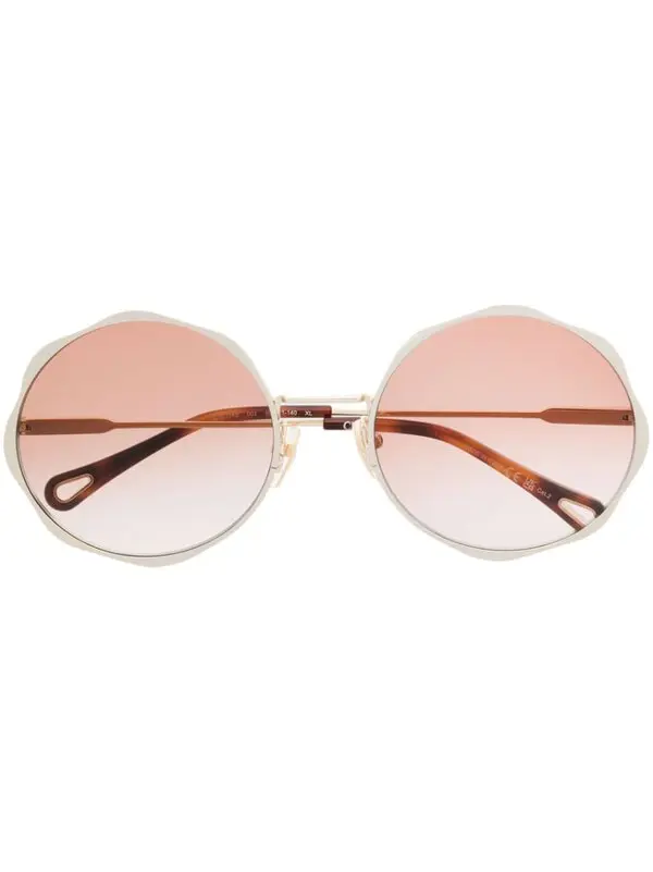 Chloé Logo-engraved Round-frame Sunglasses - Gold