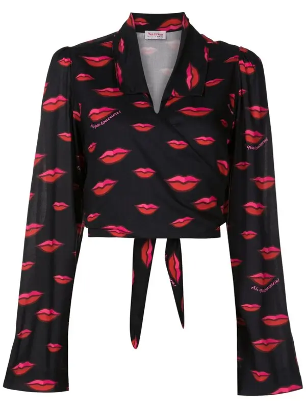 AMIR SLAMA Lips-print Shirt - Black