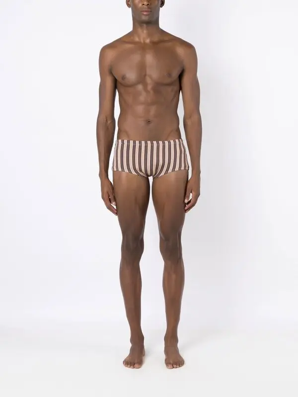 AMIR SLAMA Stripe-print Swimming Trunks - Brown
