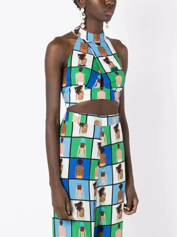 AMIR SLAMA Graphic-print Halterneck Top