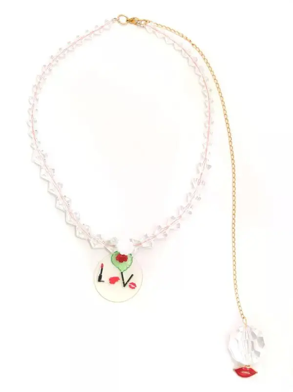 AMIR SLAMA Pendant Beaded Necklace - Neutrals