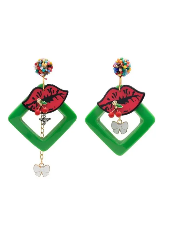 AMIR SLAMA Lips-motif Drop Earrings - Green