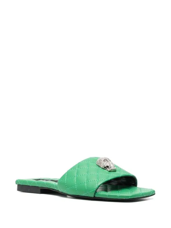 Philipp Plein Crystal Skull Matelassé Slides - Green