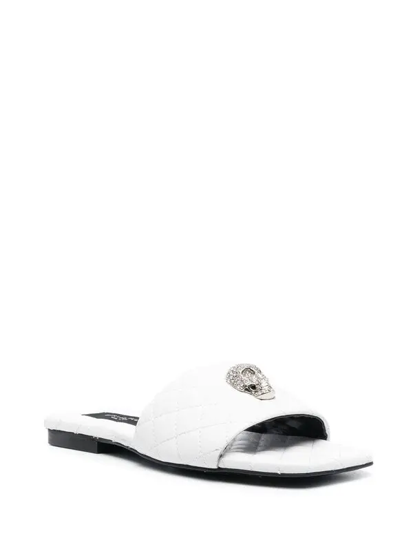 Philipp Plein Crystal-skull Matelassé Slides - White