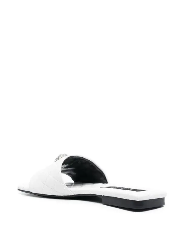 Philipp Plein Crystal-skull Matelassé Slides - White