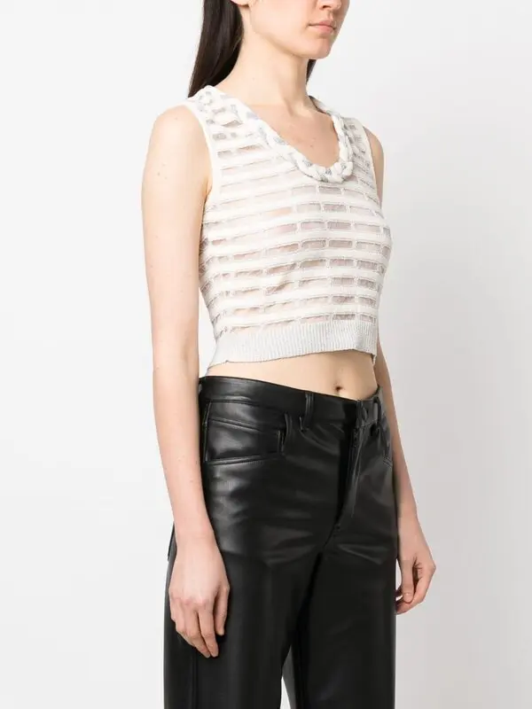GENNY Cream White Sleeveless Cut-out Detail Top