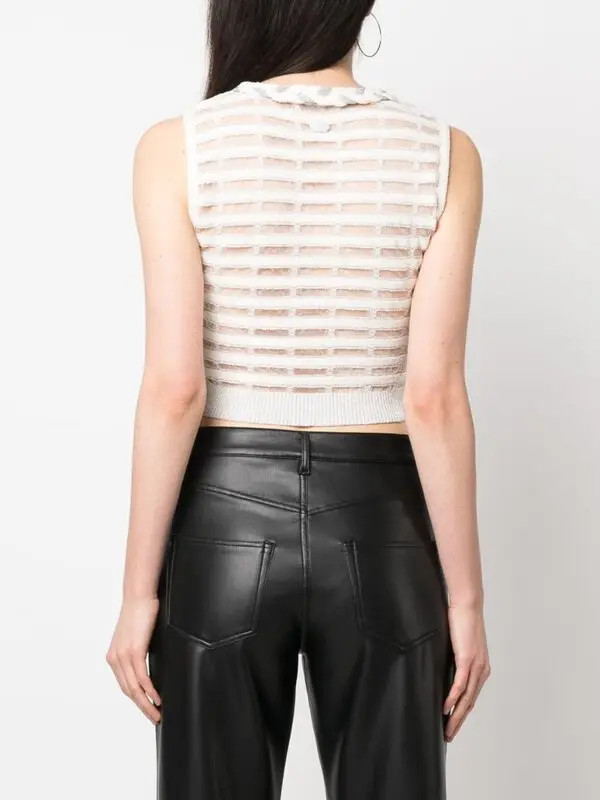GENNY Cream White Sleeveless Cut-out Detail Top