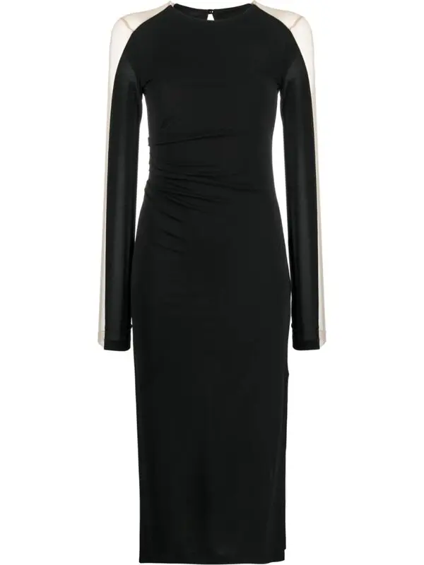 Helmut Lang Mesh Panelled Jersey Midi Dress - Black