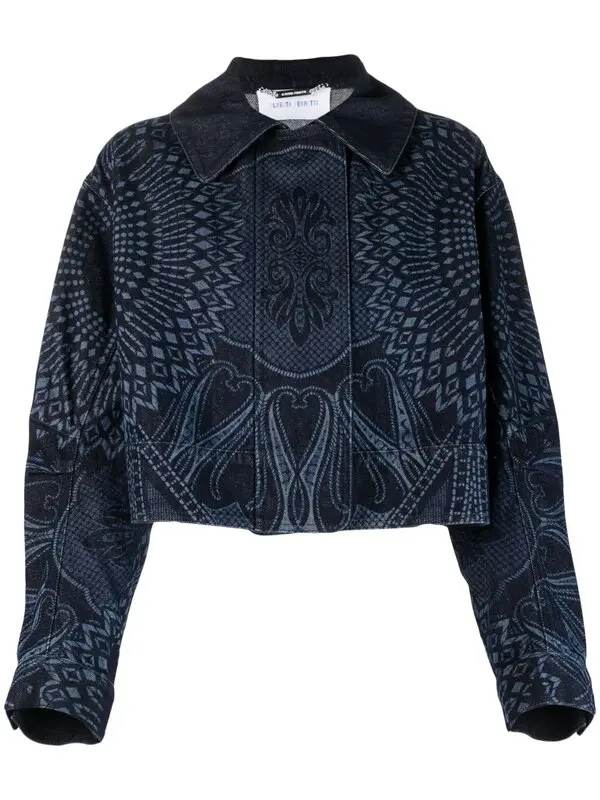 Alberta Ferretti Cropped Denim Jacket With Graphic Print