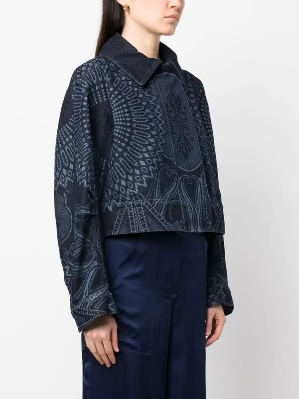 Alberta Ferretti Cropped Denim Jacket With Graphic Print