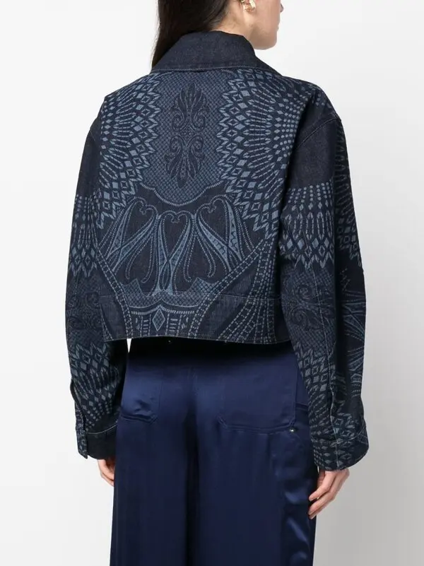Alberta Ferretti Cropped Denim Jacket With Graphic Print