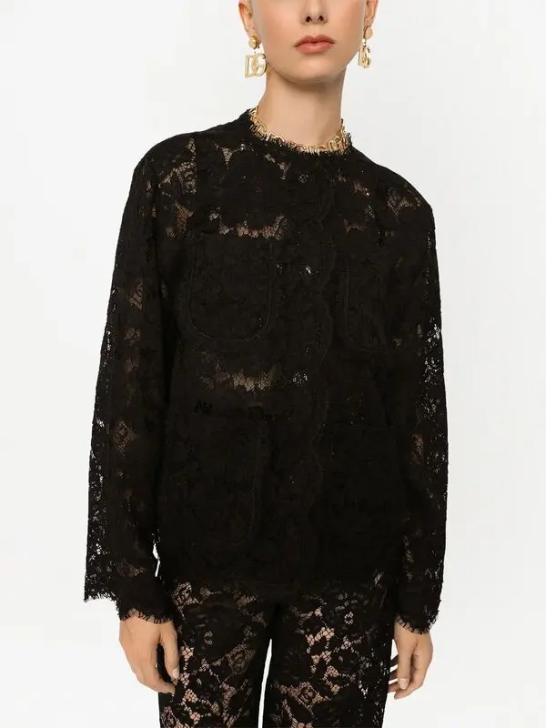 Dolce & Gabbana Floral-lace Single-breasted Jacket - Black