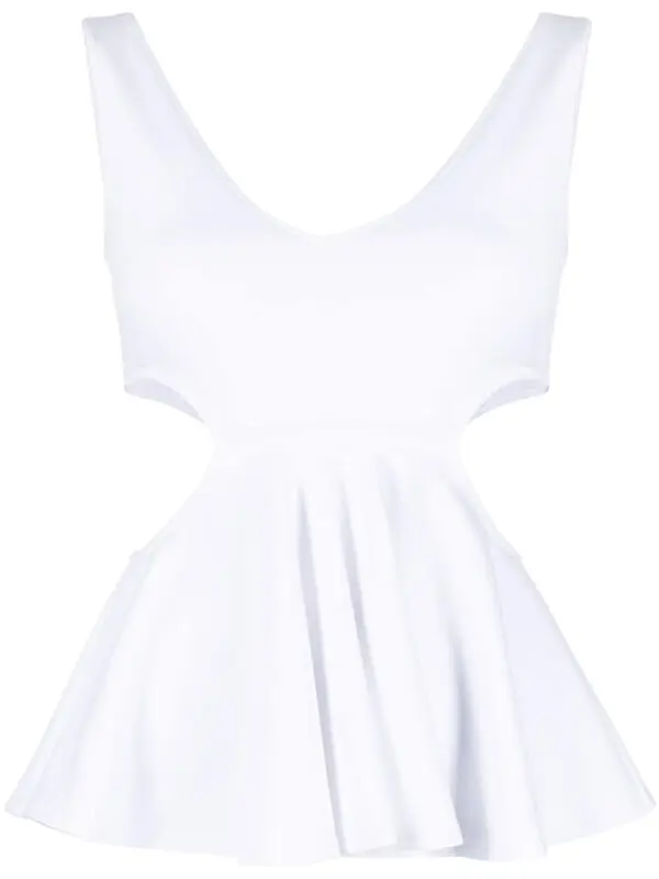Goen.j Cut-out Ruffled Tank Top - White