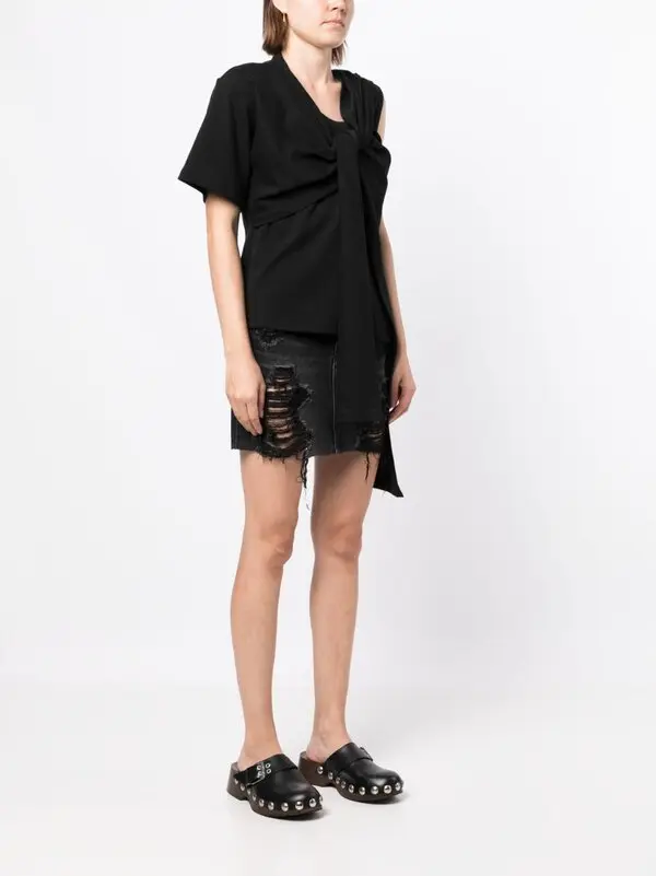 Goen.j Asymmetric Knot-detail T-shirt - Black