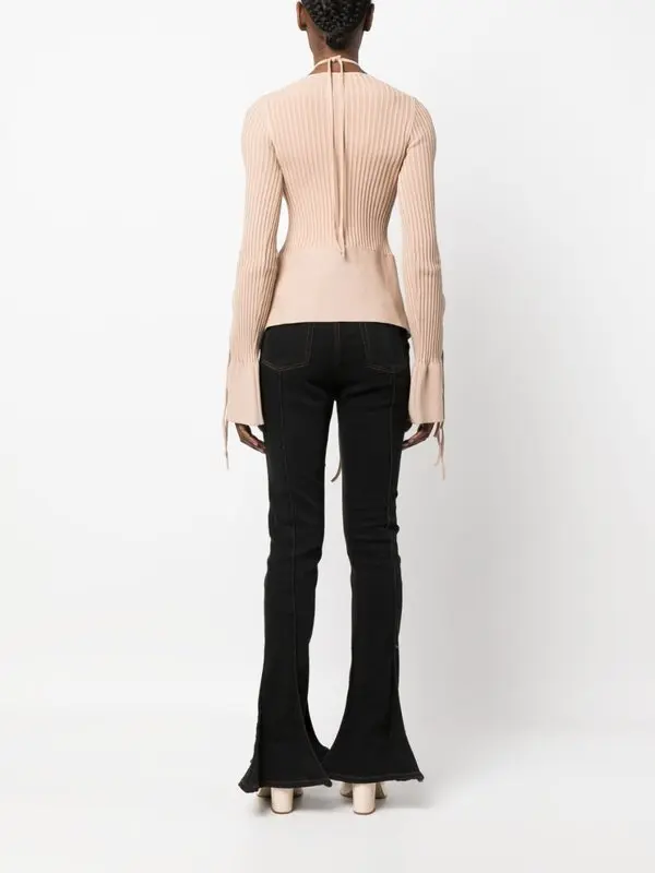 ANDREĀDAMO Tie-fastening Long-sleeve Knitted Top - Neutrals