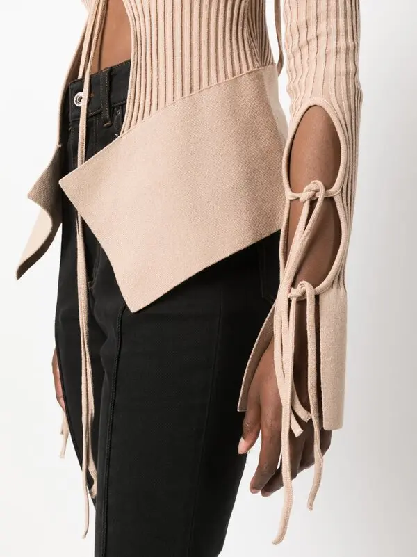 ANDREĀDAMO Tie-fastening Long-sleeve Knitted Top - Neutrals