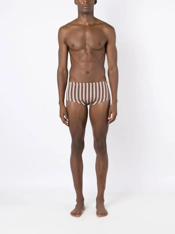 AMIR SLAMA Stripe-print Swim Trunks - Brown