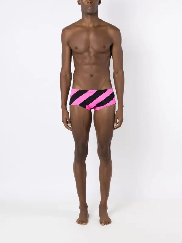 AMIR SLAMA Stripe-print Swim Trunks - Black