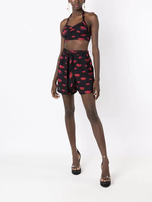 AMIR SLAMA Lip-print Shorts - Black