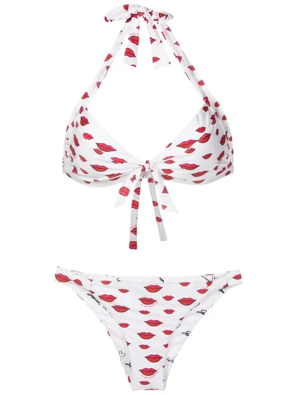 AMIR SLAMA All-over Lips-print Bikini Set - White